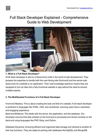 Full Stack Developer Explained - Comprehensive Guide to Web Development | PDF