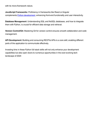 Python full stack skills to master in 2024 | PDF