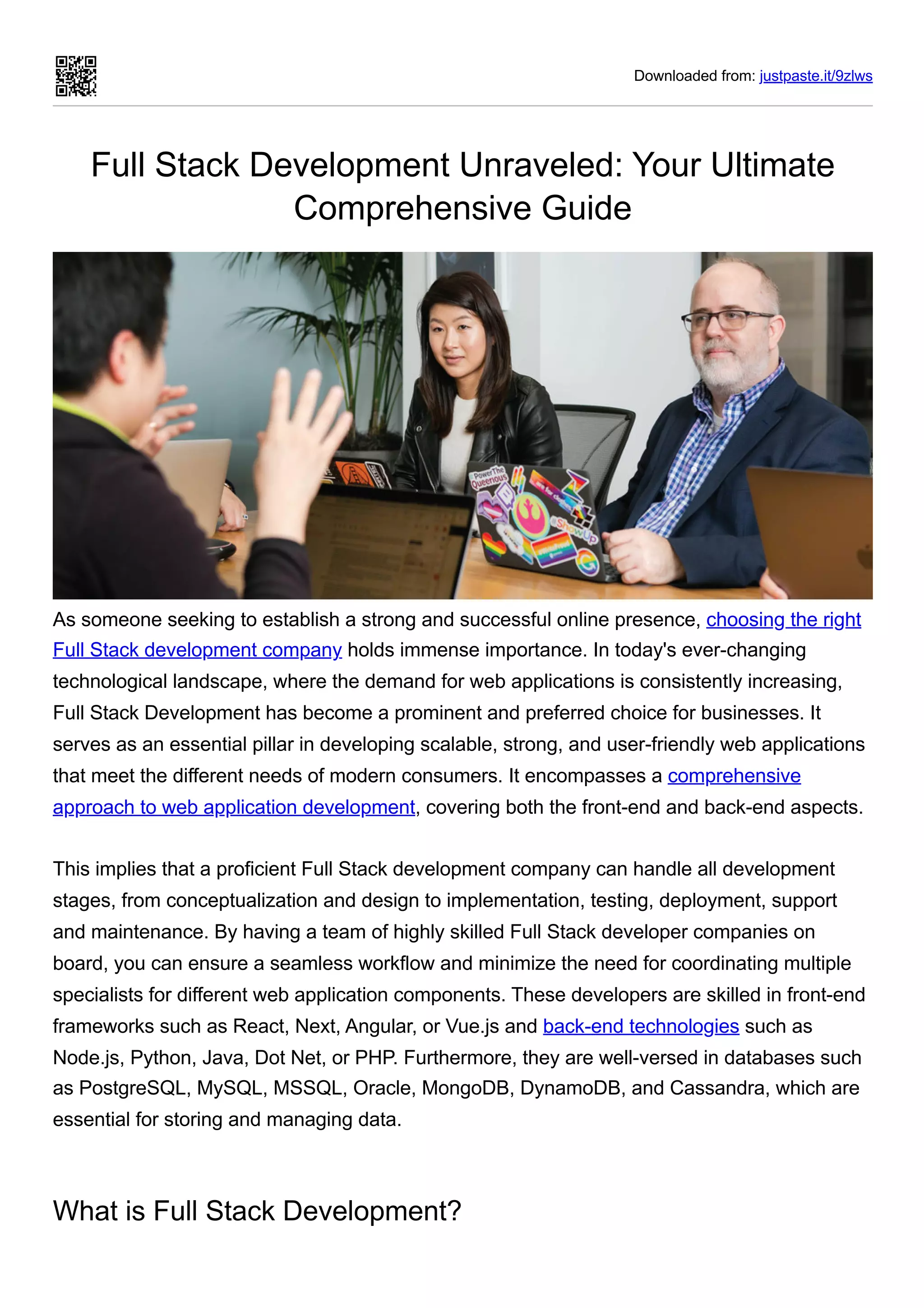 Full Stack Development Unraveled: Your Ultimate Comprehensive Guide | PDF