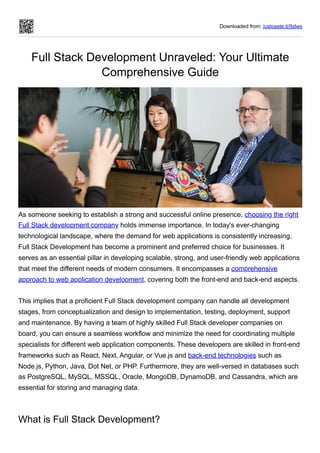 Full Stack Development Unraveled: Your Ultimate Comprehensive Guide | PDF