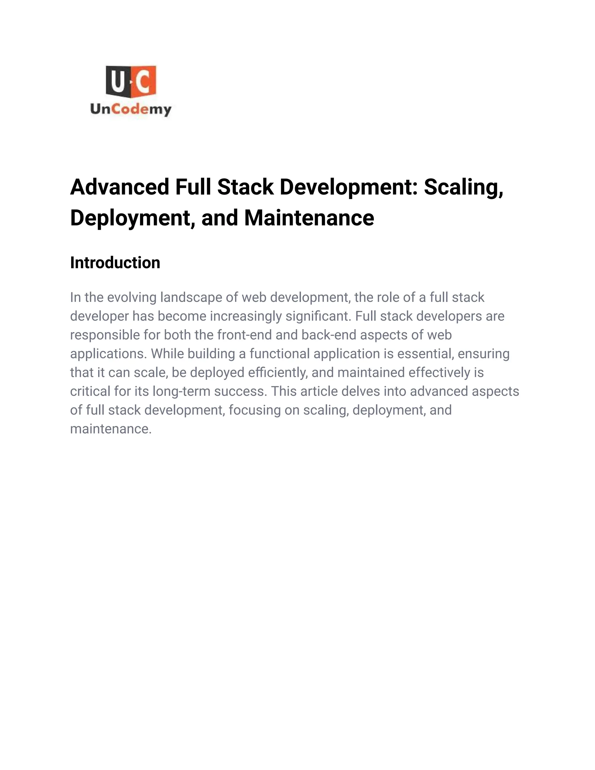 Advanced Full Stack Development: Scaling, Deployment, and Maintenance | PDF | Web Development ...