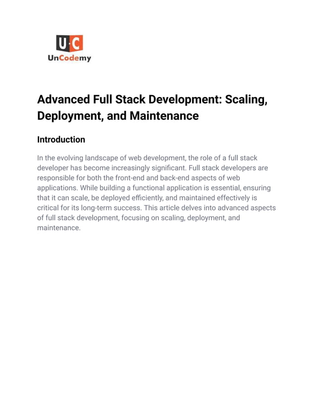 Advanced Full Stack Development: Scaling, Deployment, and Maintenance | PDF