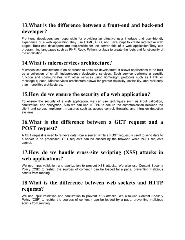 Fullstack Interview Questions And Answerspdf Databases Computer Software And Applications