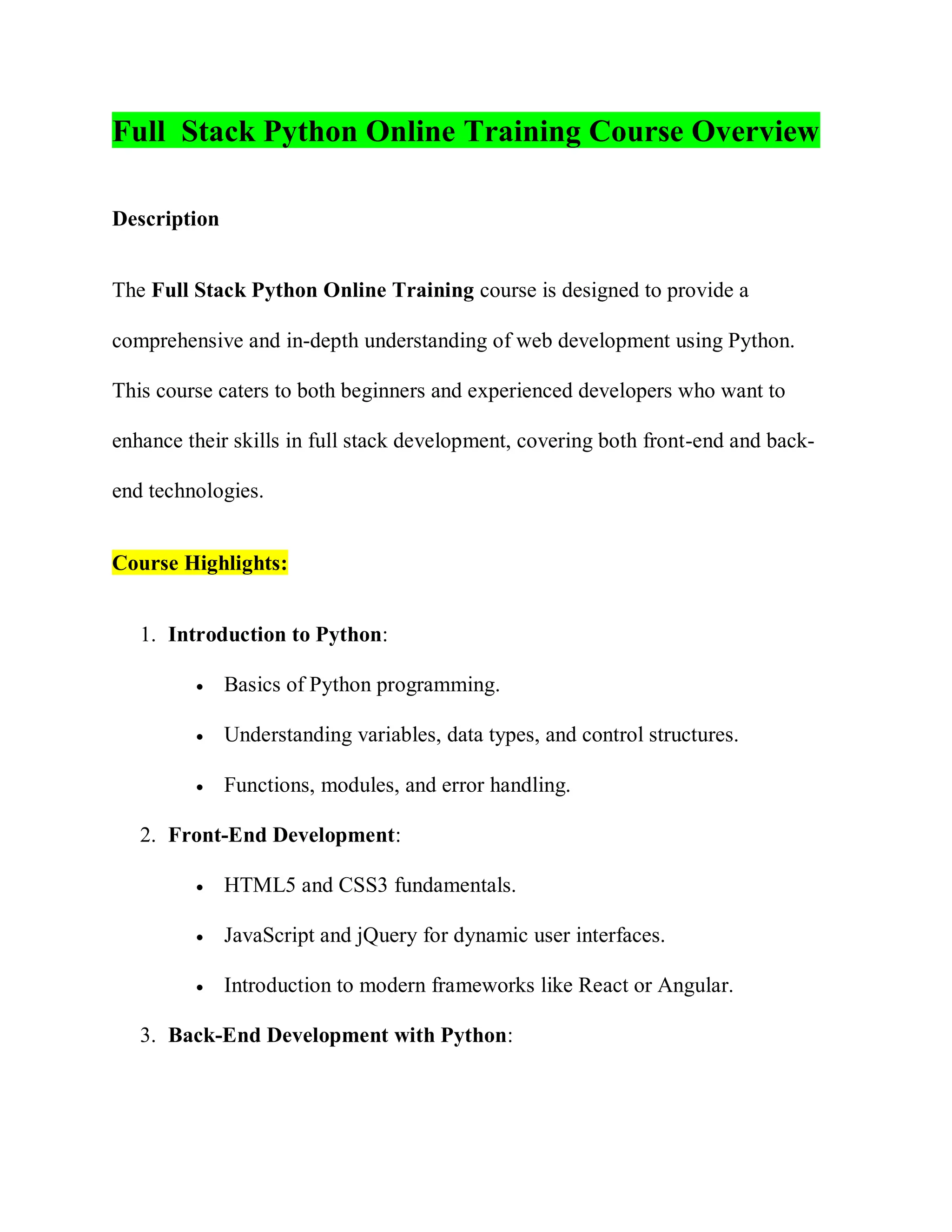 Best Full Stack Python Online Training Course - NareshIT | PDF