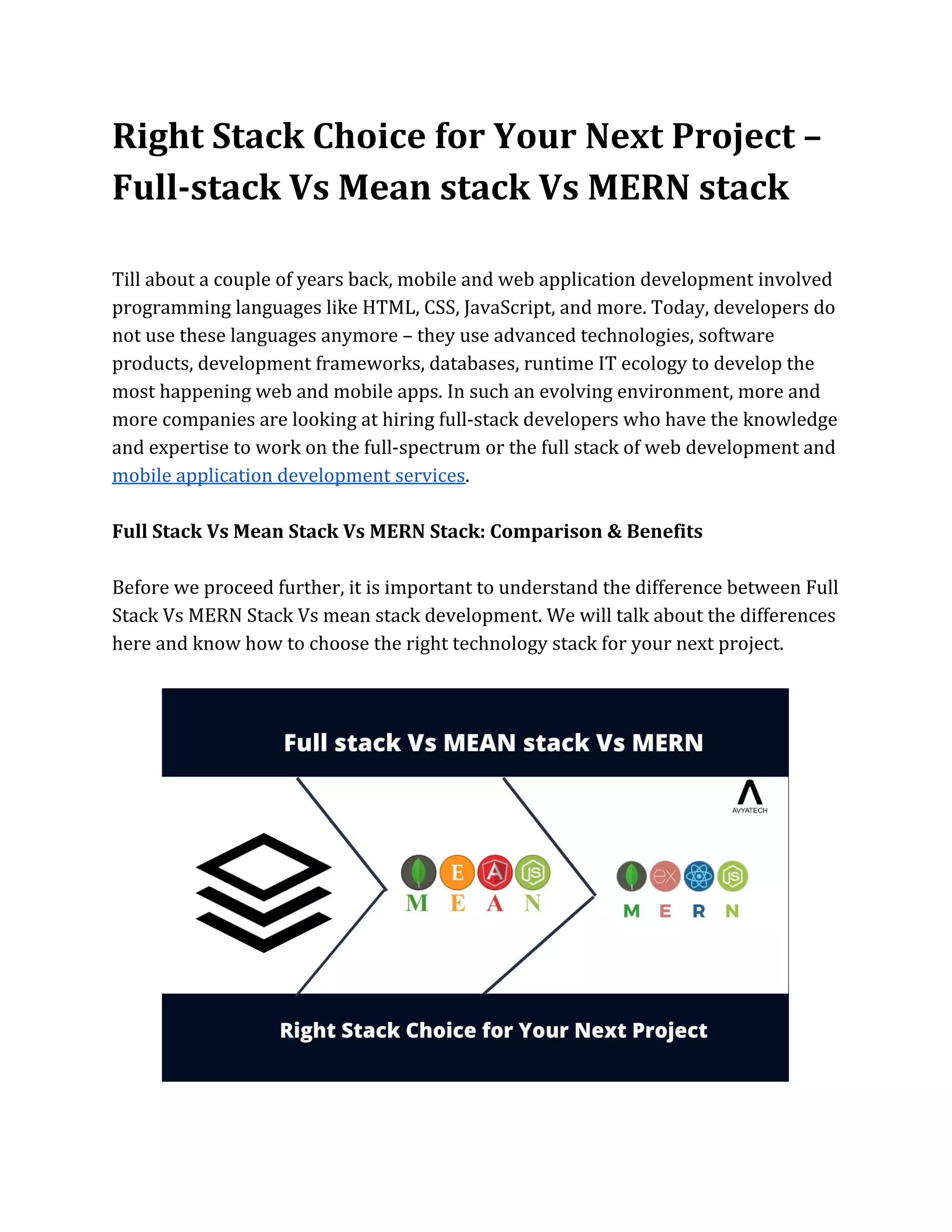 Full Stack Vs Mean Stack Vs MERN Stack Comparison & Benefits | PDF