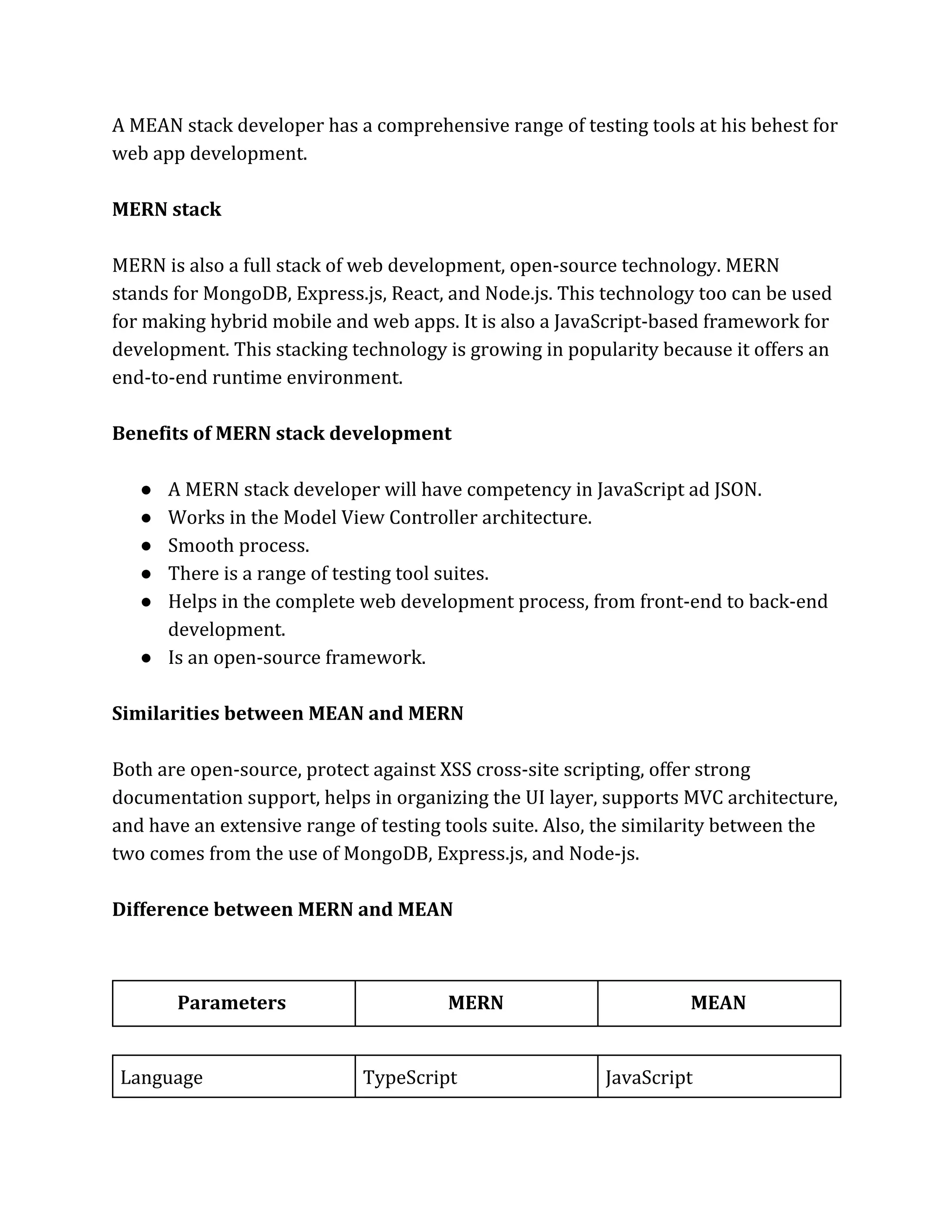 Full Stack Vs Mean Stack Vs MERN Stack Comparison & Benefits | PDF