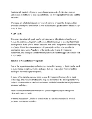 Full Stack Vs Mean Stack Vs MERN Stack Comparison & Benefits | PDF
