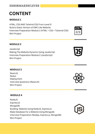 Full Stack Web Development Course - Brochure - Manojkumar C - Fresh Spar Technologies | PDF