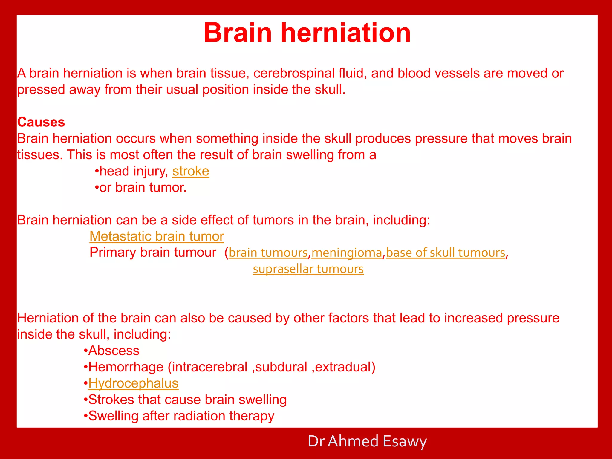 Full story brain herniation imaging Dr Ahmed Esawy | PDF