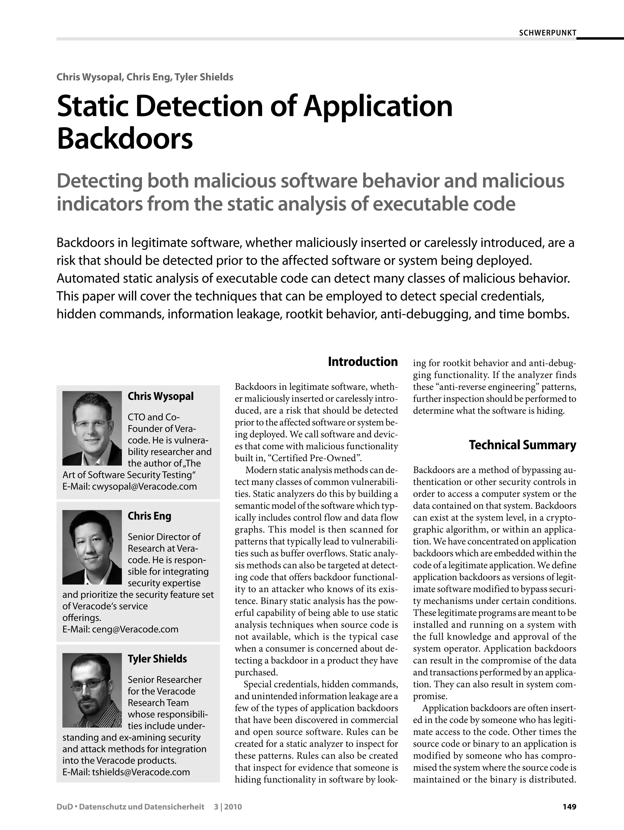 Static Detection of Application Backdoors | PDF