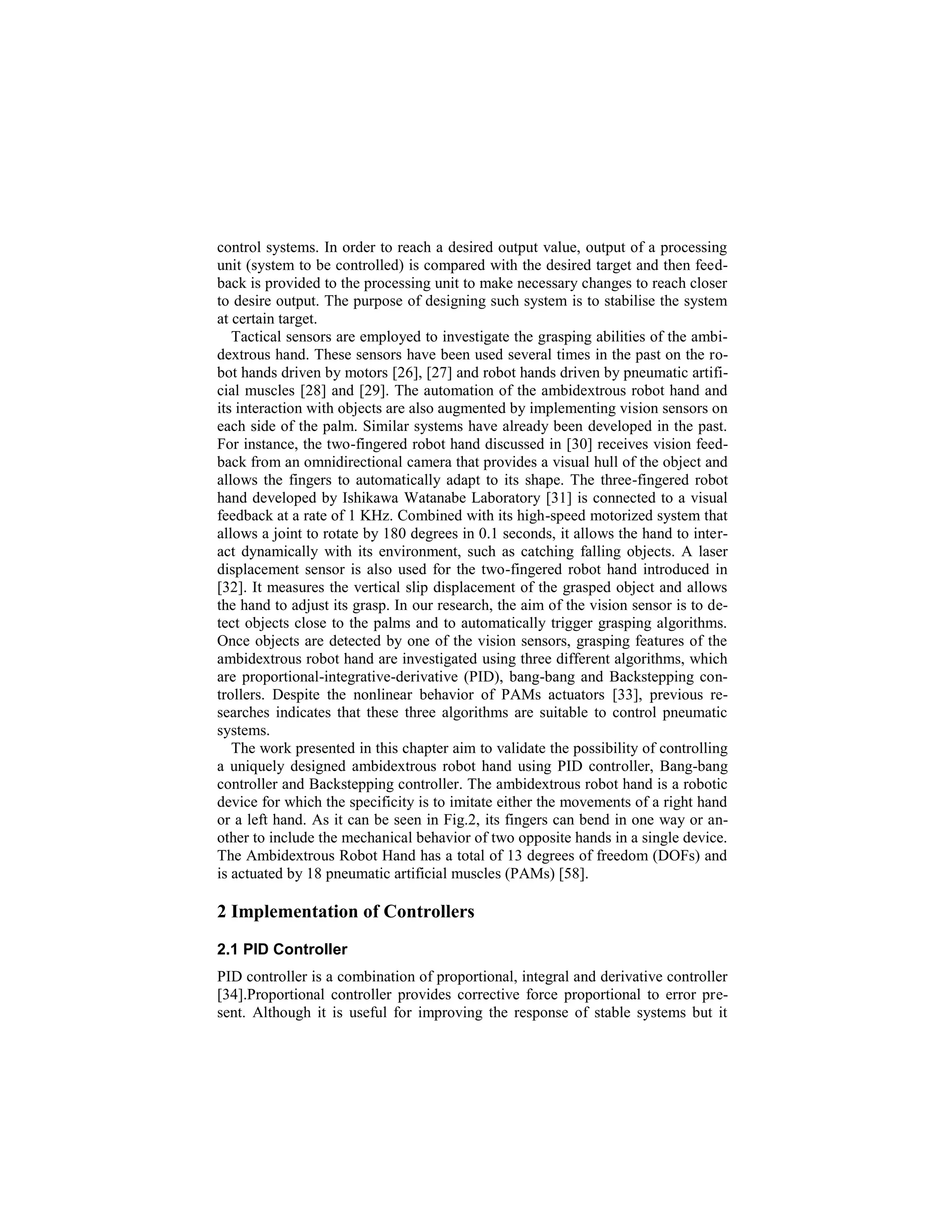 Implementation of PID, Bang–Bang and Backstepping Controllers on 3D Printed Ambidextrous Robot ...