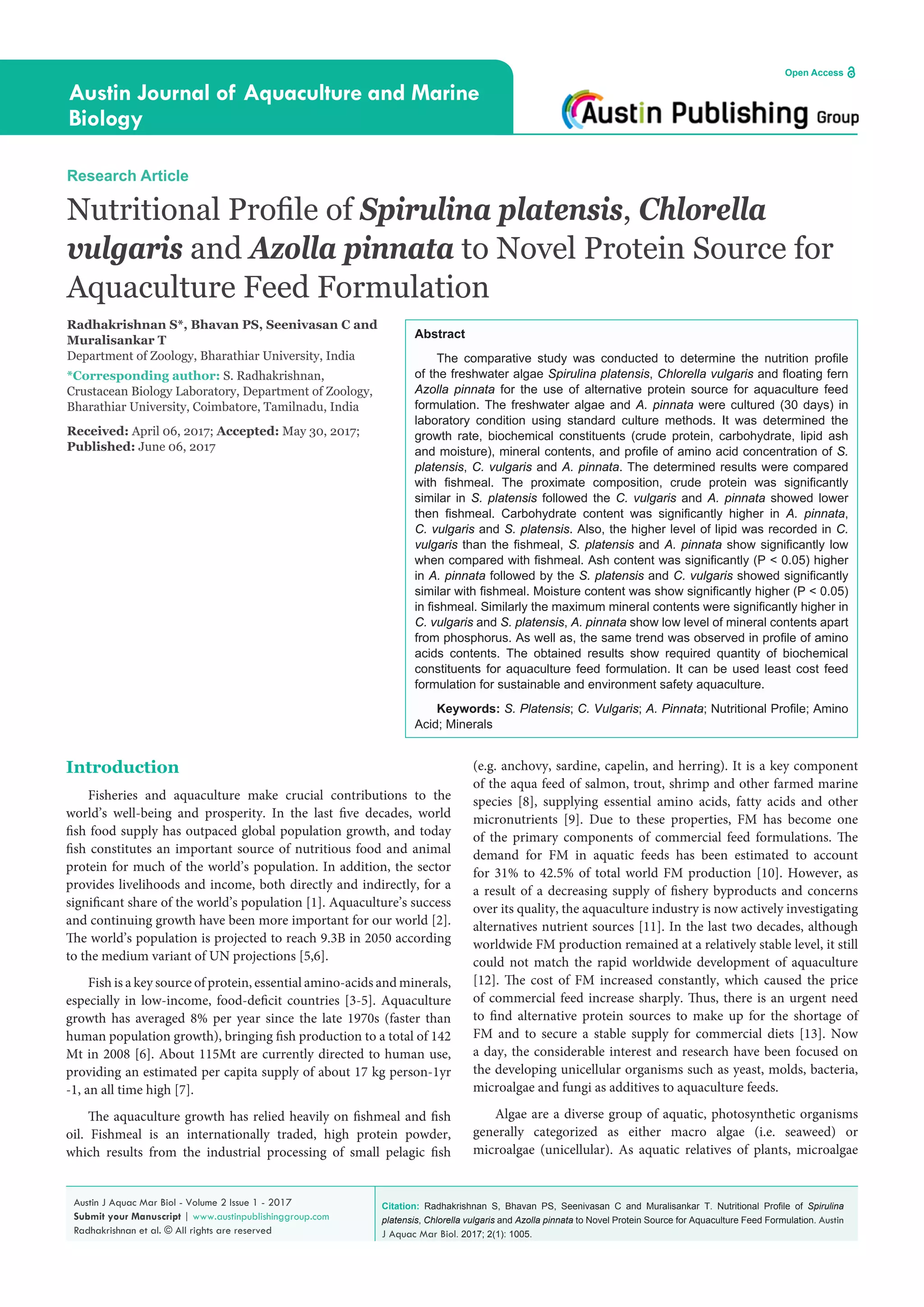 Austin Journal of Aquaculture and Marine Biology | PDF