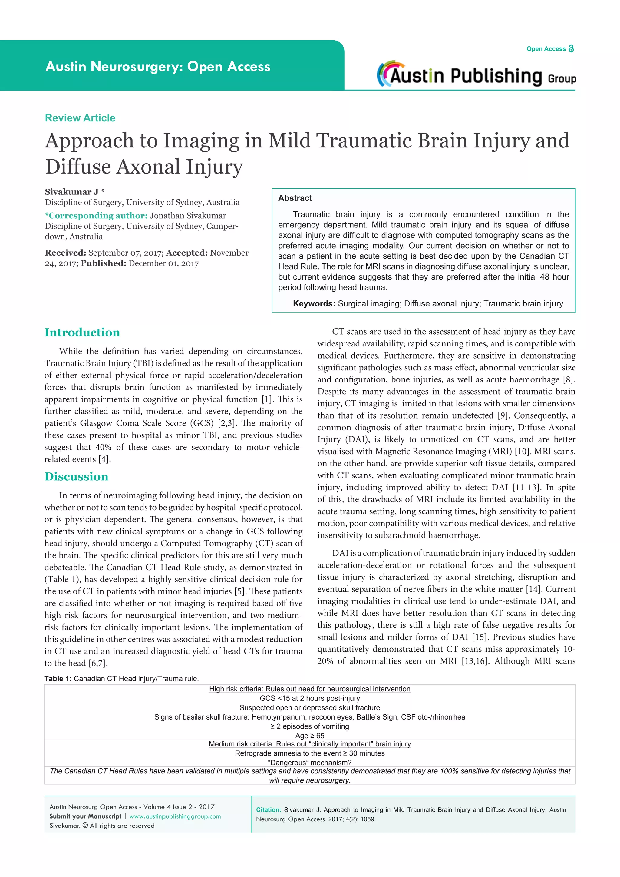 Austin Neurosurgery: Open Access | PDF