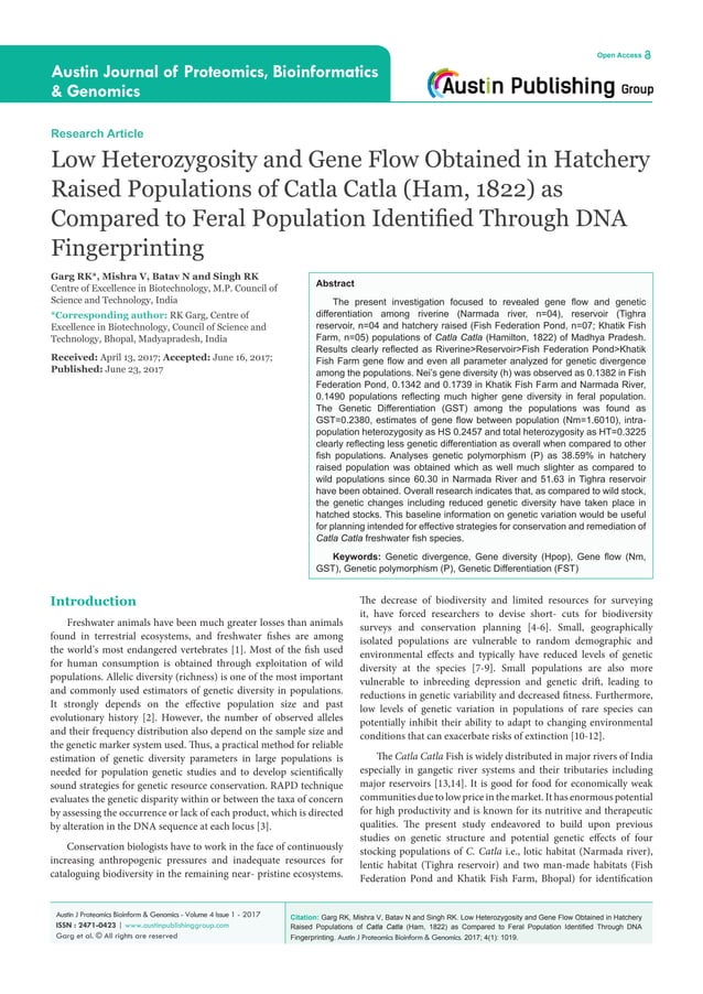 Austin Journal of Proteomics, Bioinformatics & Genomics | PDF | Fish ...