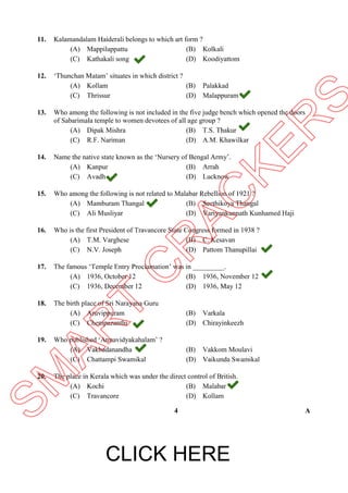 KERALA PSC 20GK PREVIOUS QUESTIONS WITH ANSWER | PDF