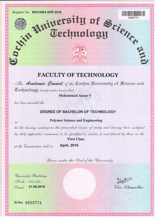 Mohammad Ansar Vakkattil completed his Master of Technology (M.Tech) in ...