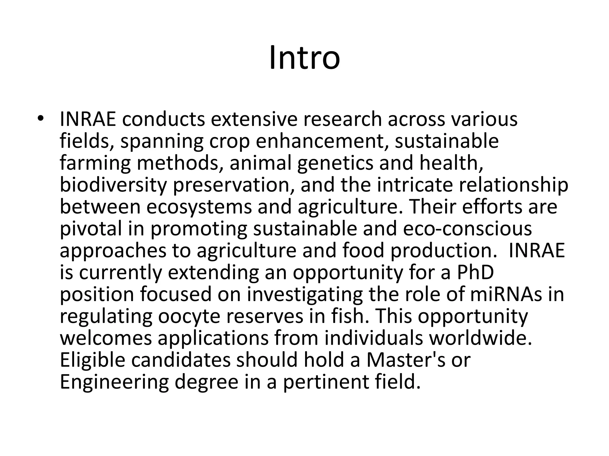 Fully Funded PhD Position at INARE in France 2024.pptx | Agriculture ...