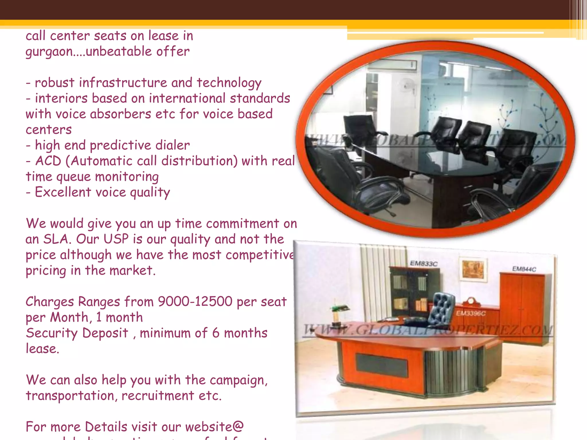 Fully furnished call center seats on lease | PPT