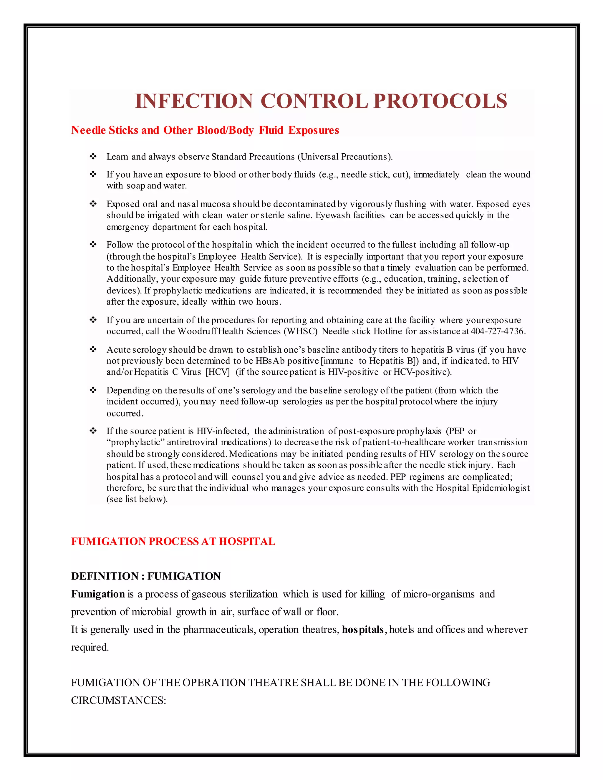 Fumigation process and hospital infection control | DOCX