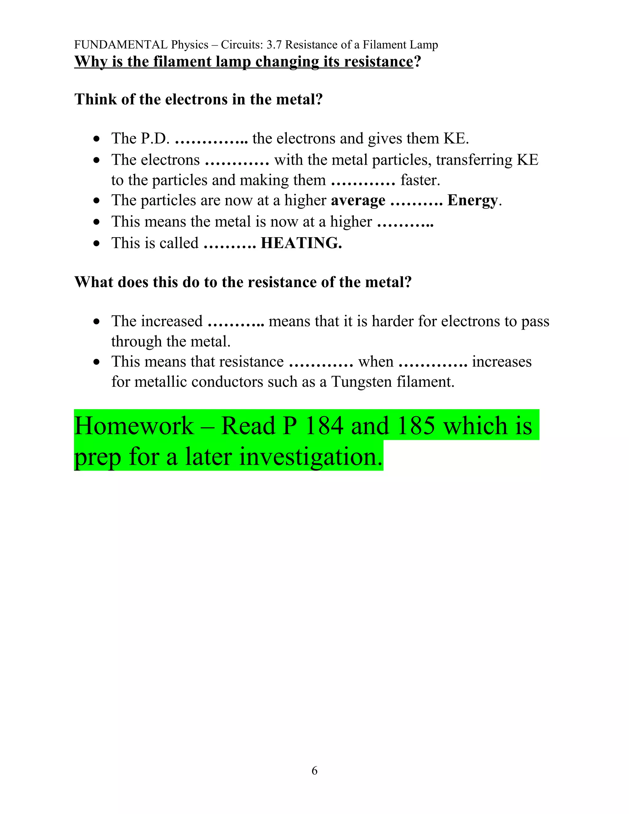 Fun 3.7 resistance of a filament lamp - notes | DOC