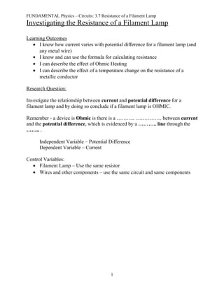 Fun 3.7 resistance of a filament lamp - notes | DOC