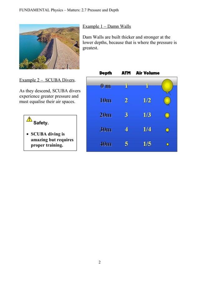 Fun2.7 pressure and depth notes | DOC | Scuba Diving | Extreme Sports