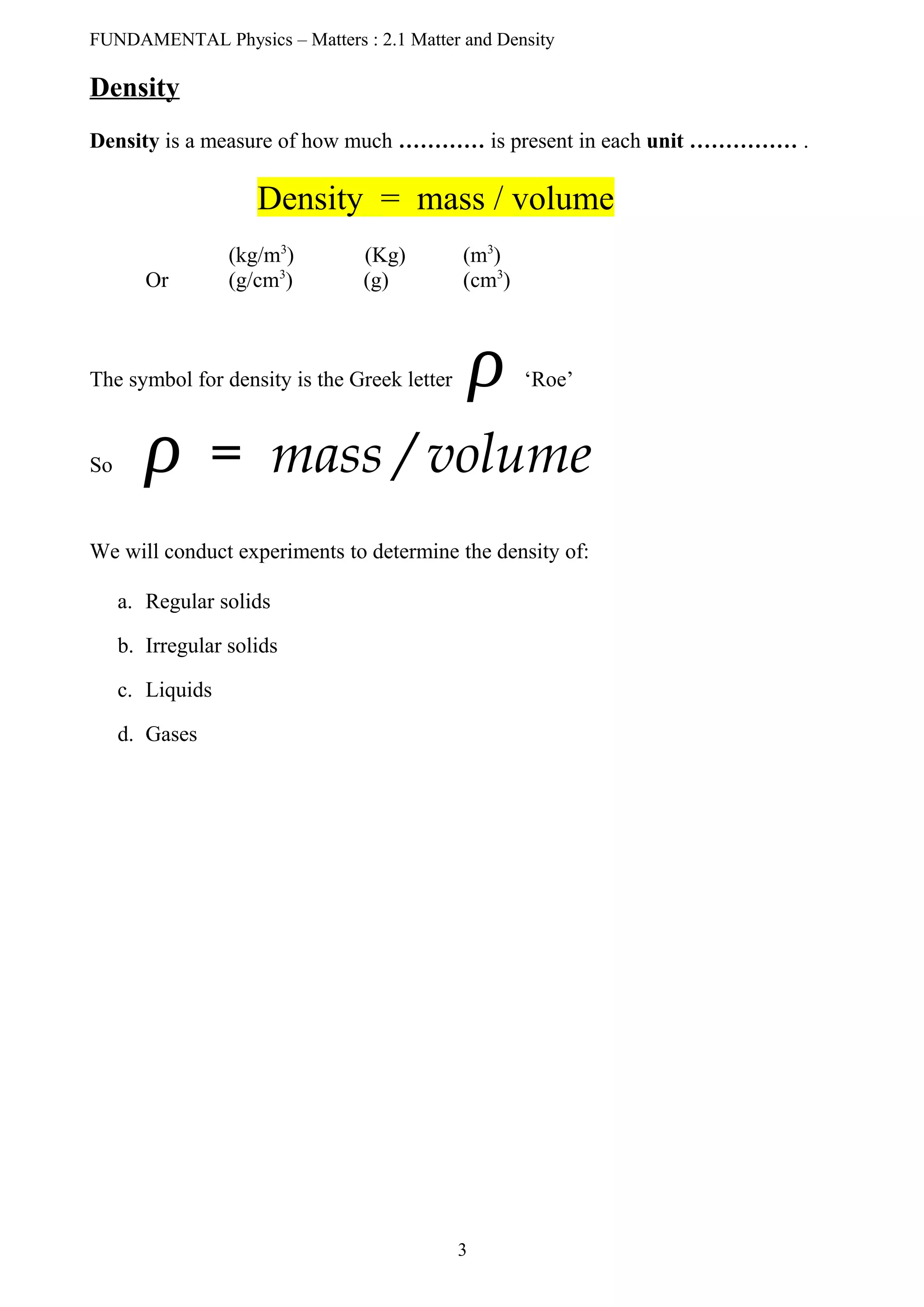 Fun2.1 matter and density notes | PDF