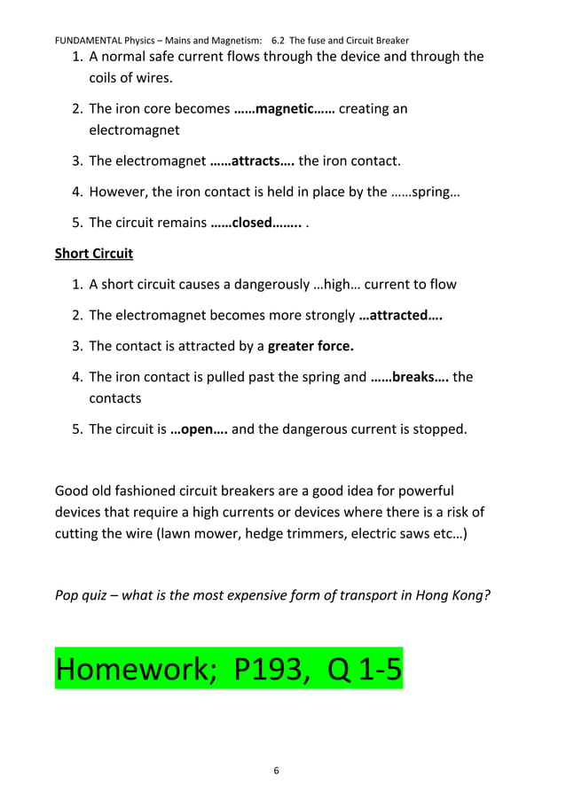 Fun6.2 the fuse and circuit breaker notes | PDF