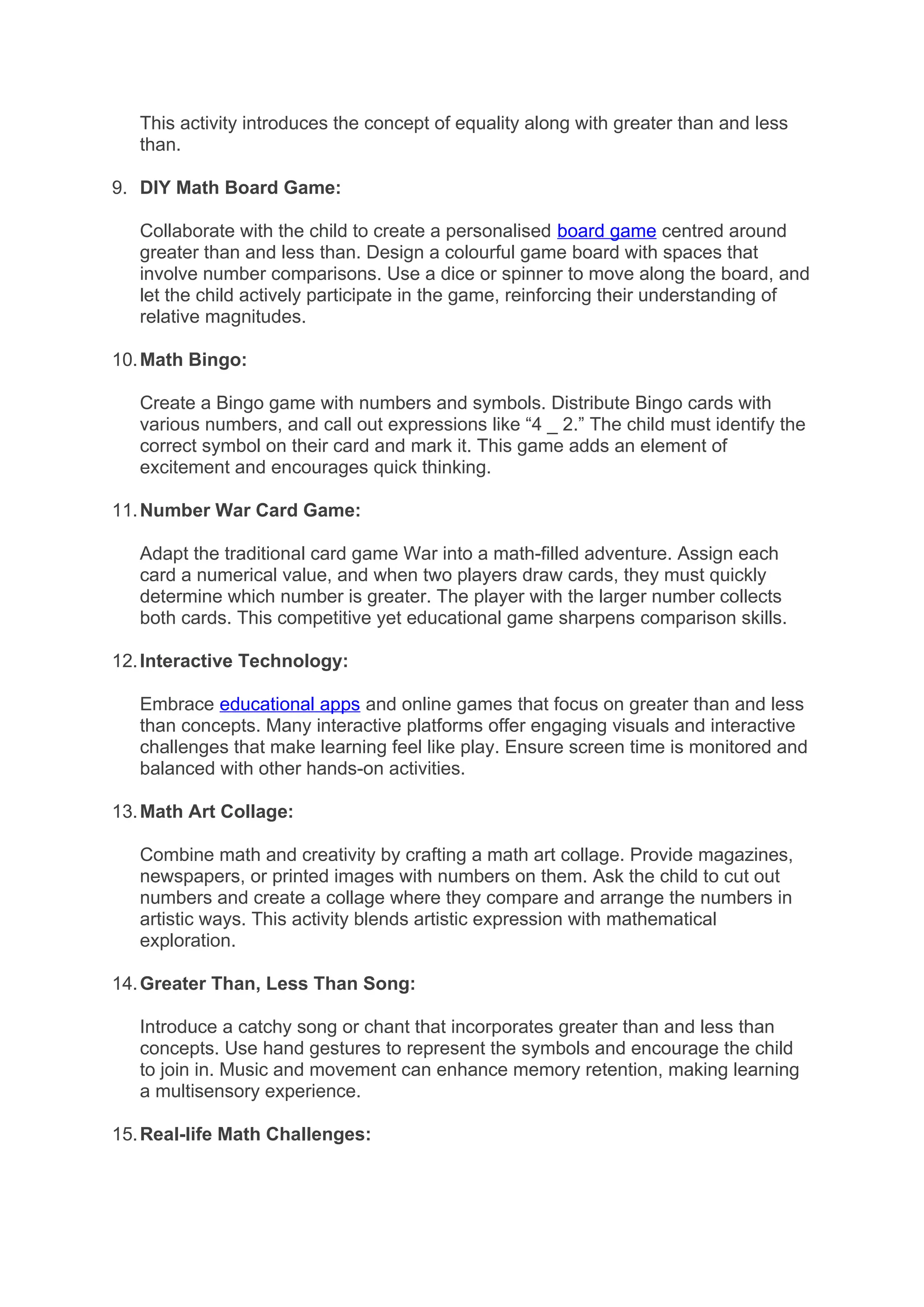 Fun Activities For Preschoolers And Kids Using Greater Than And Less