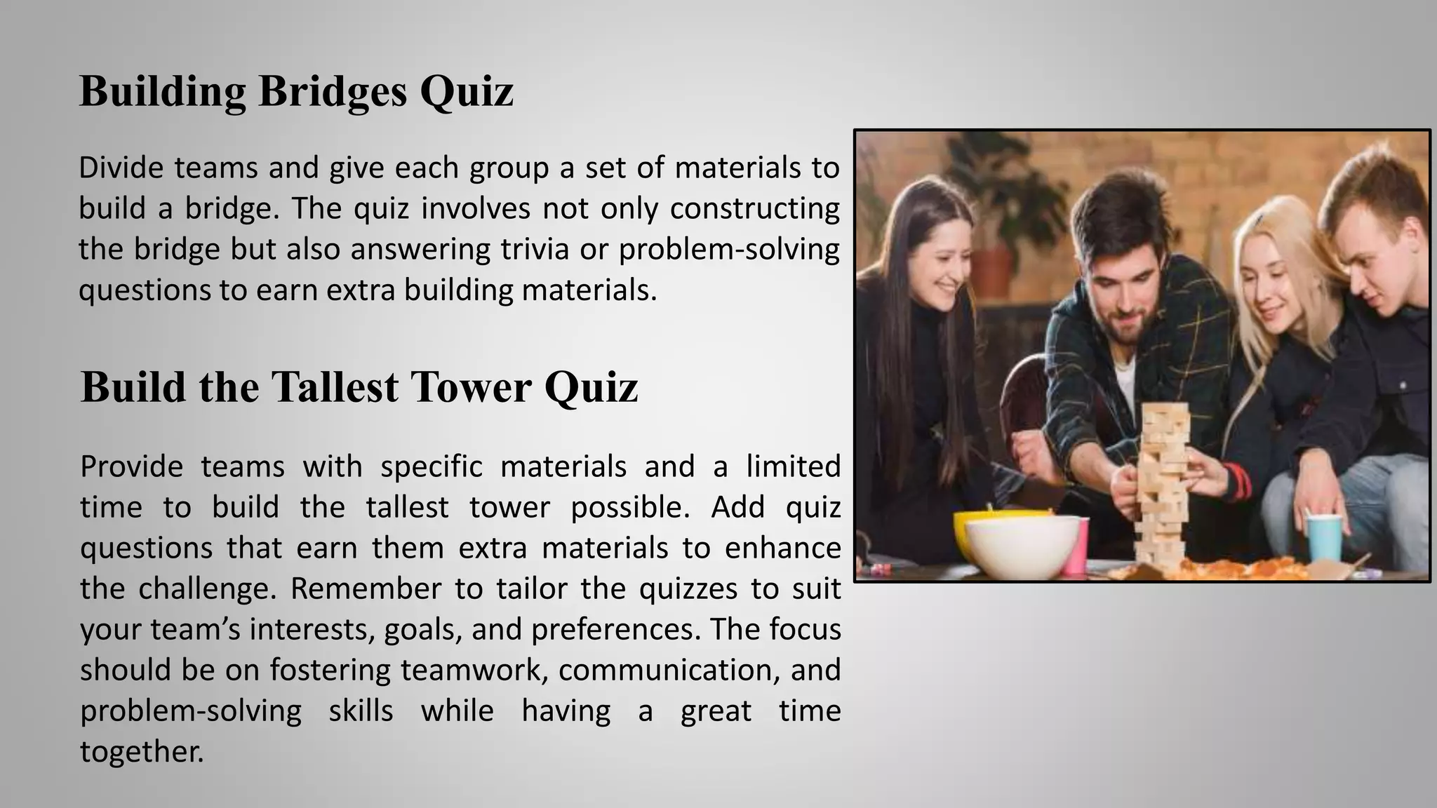 Fun and Engaging Team Building Quiz Ideas | PPTX