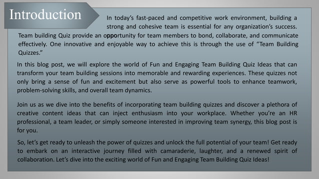 Fun and Engaging Team Building Quiz Ideas | PPTX
