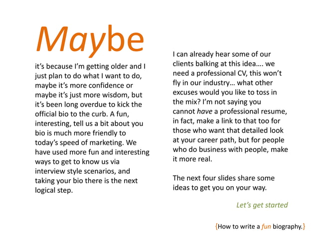 How to write a fun bio | PPTX | Resume Writing and Advice | Job Search