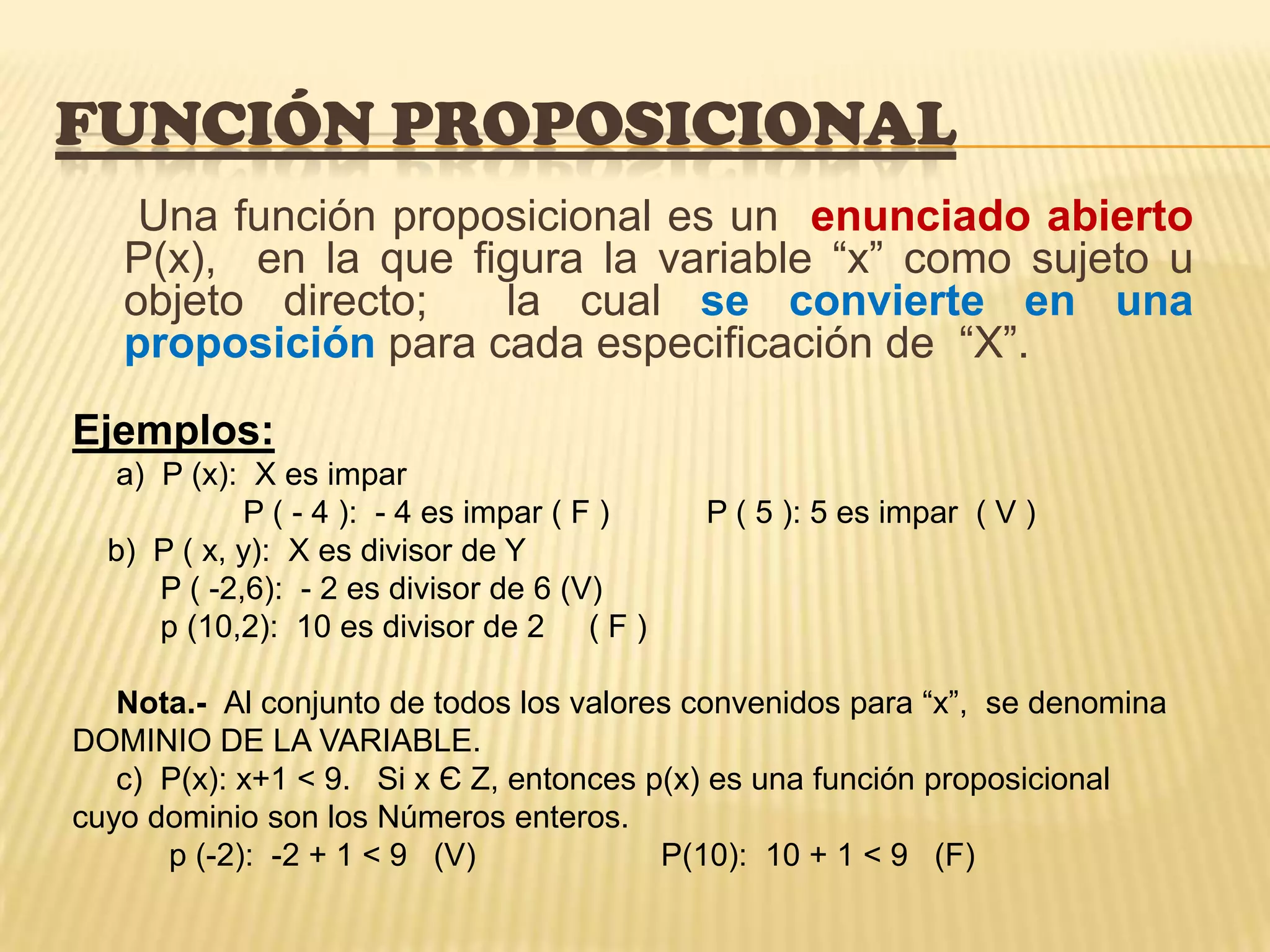 Función proposicional y cuantificadores | PPTX