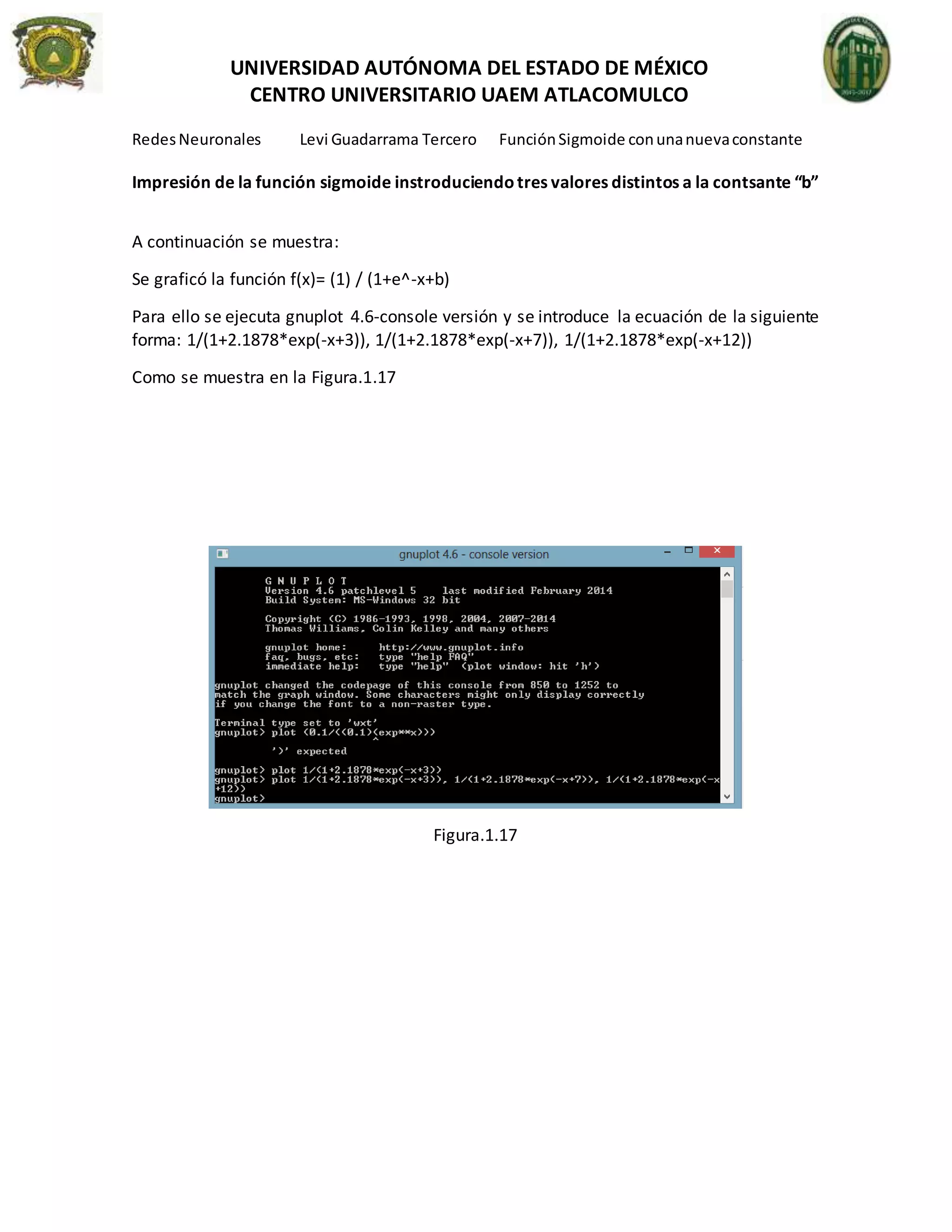 Función sigmoide instroduciendo tres valores distintos a la contsante | PDF