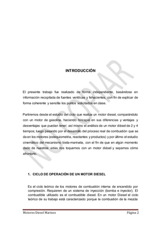 Funcionamiento de motor diesel de 4 tiempos | DOCX