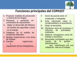 Funciones y responsabilidades Copasst y CCL | PPTX