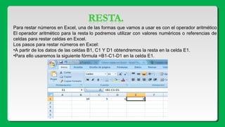 Suma, Resta, Division y Multiplicacion en excel | PPT