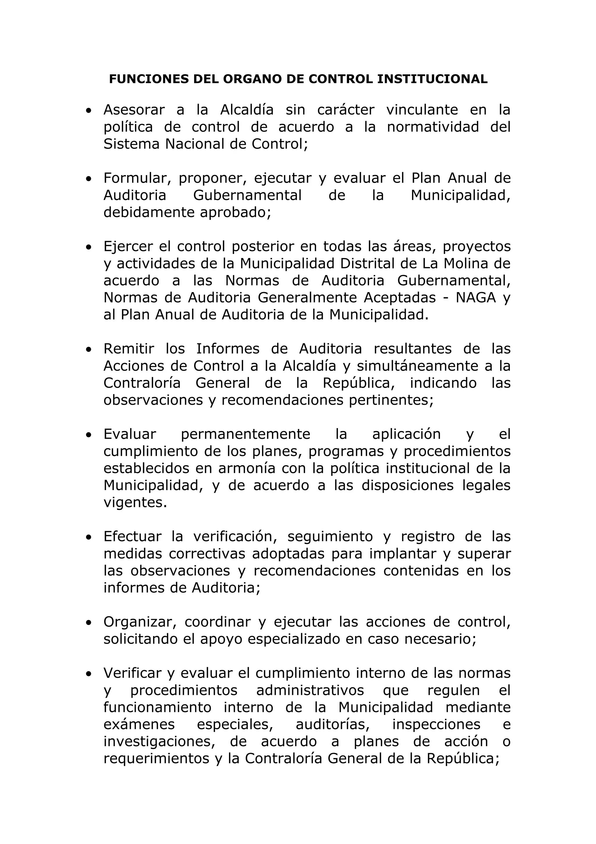 Funciones Del Organo De Control Institucional | DOC