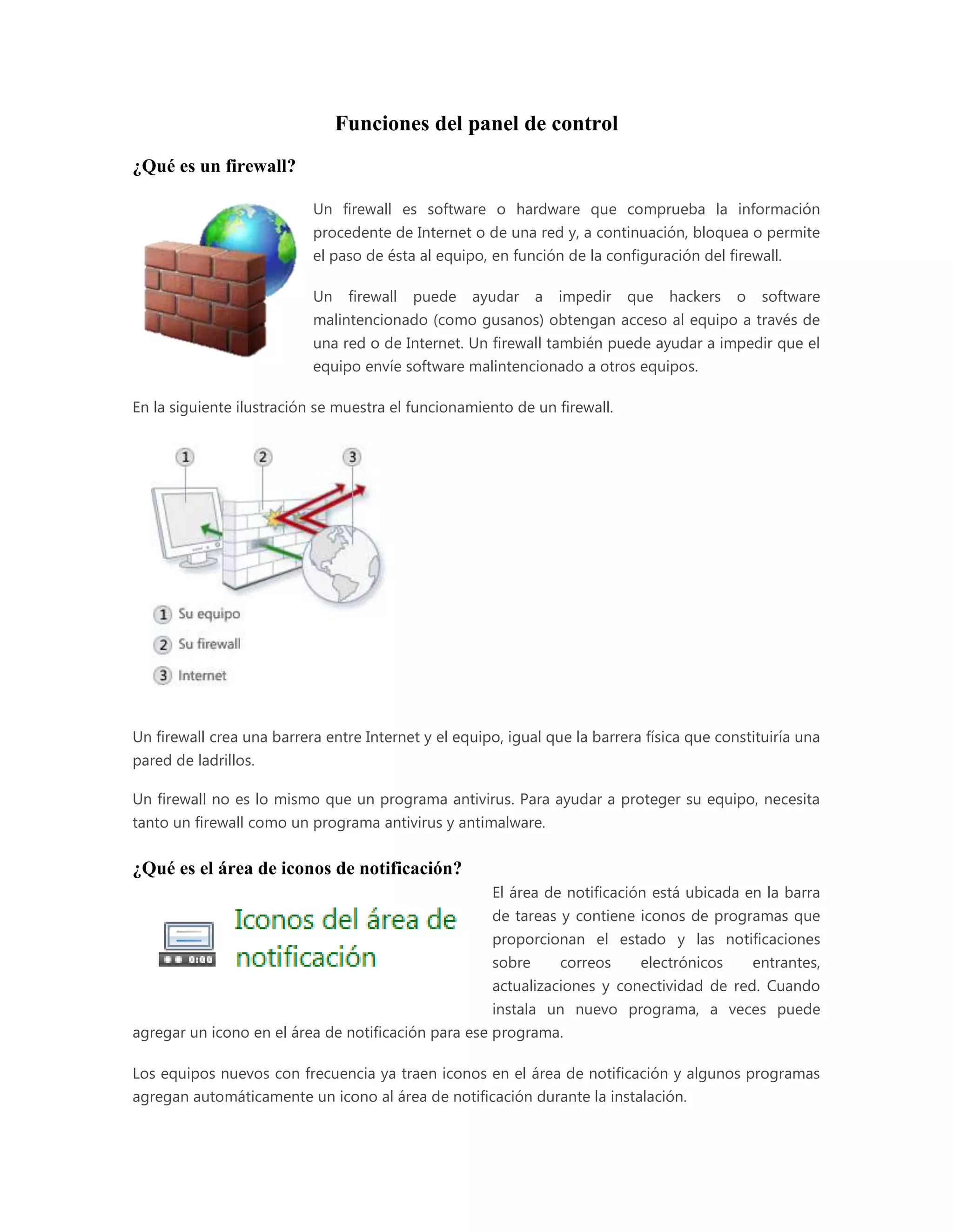 Funciones del panel de control | DOCX | Computing | Technology & Computing