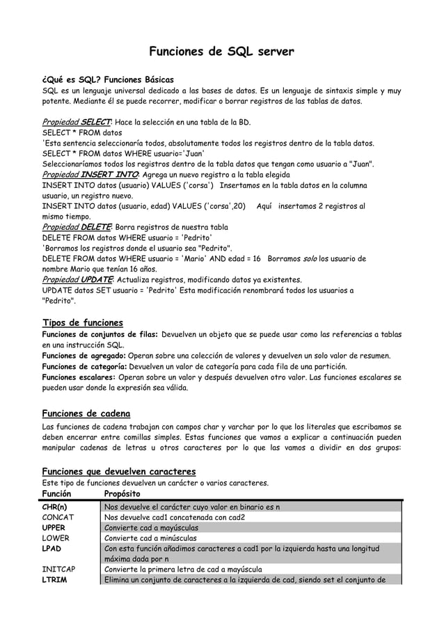 Funciones de sql server | DOCX
