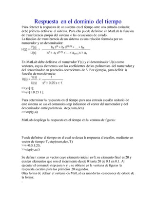 Funcionesdetransferencia respuesta en el dominio del tiempo | DOCX