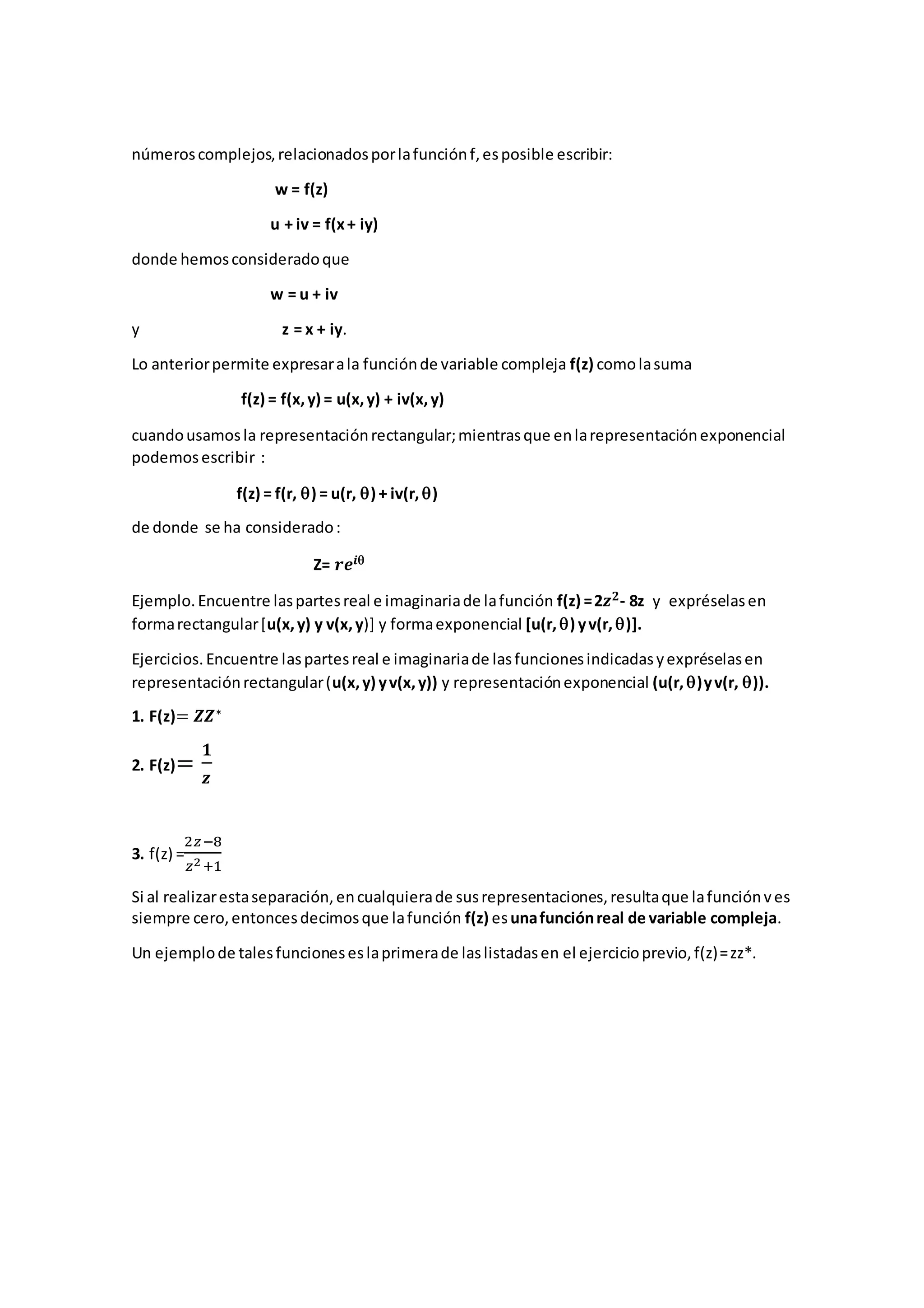 Funciones de variable compleja , definicion | DOCX | Science