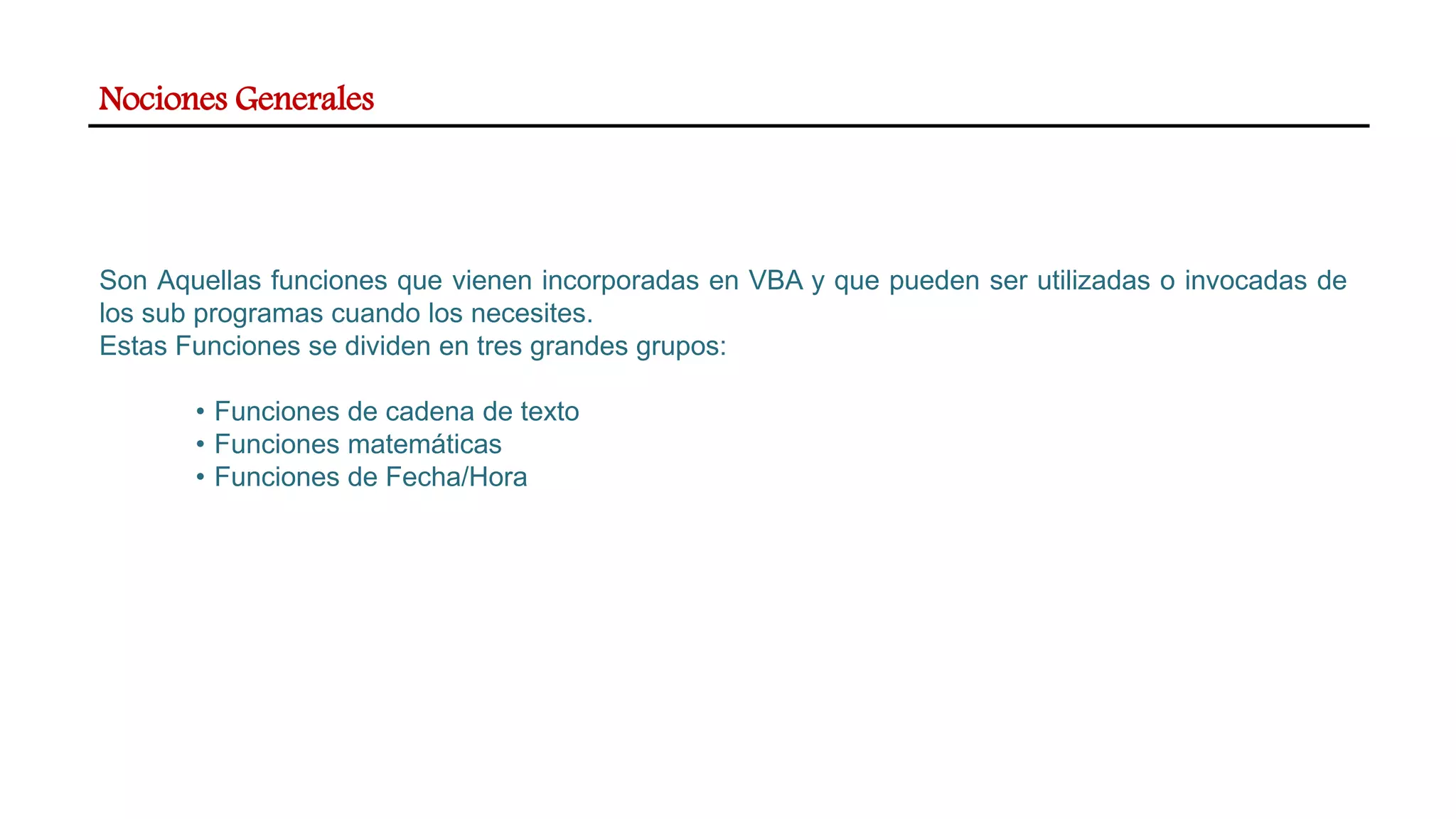 Funciones De Vba En Excel Ppt
