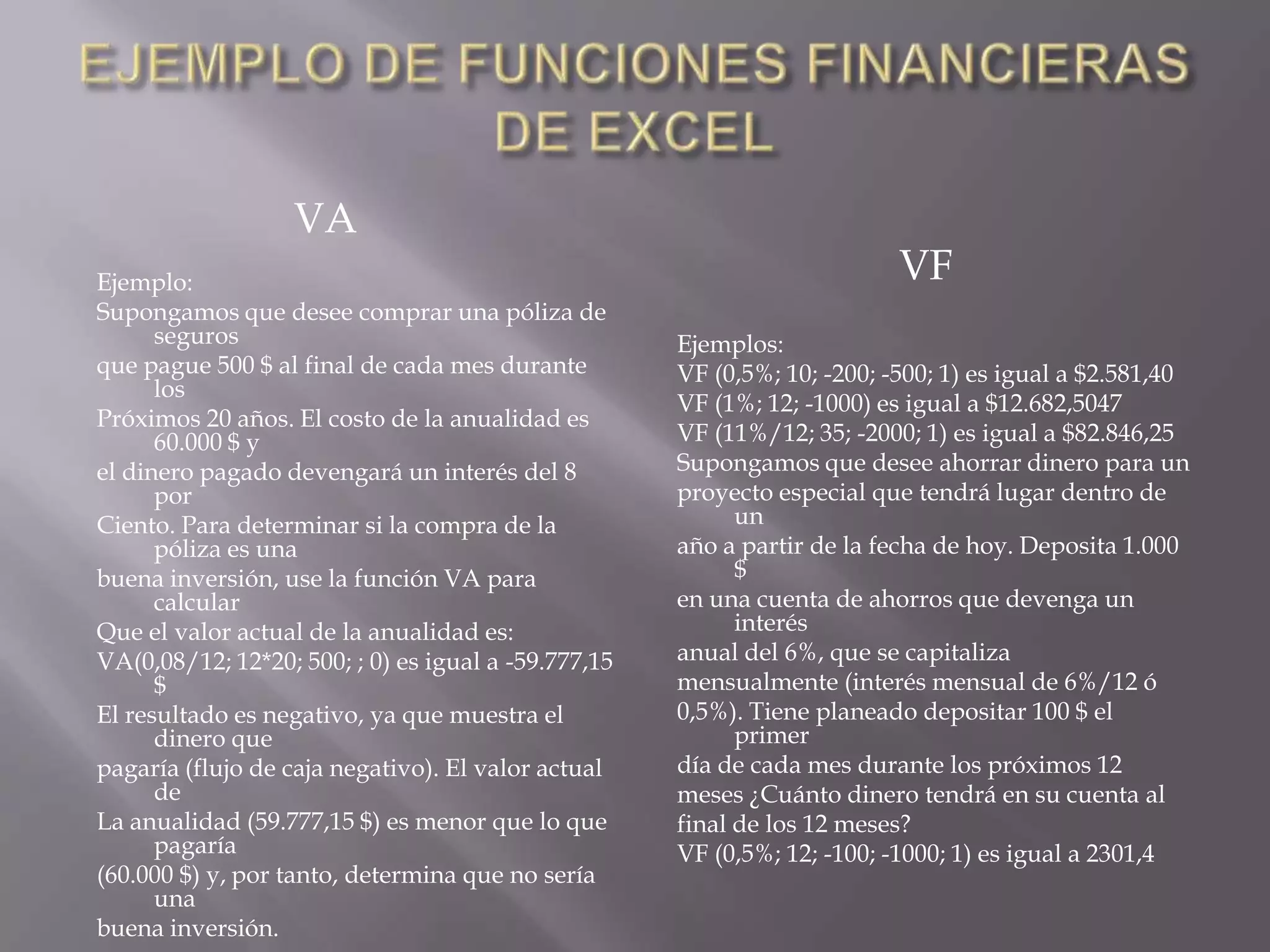 Funciones financieras de excel | PPTX