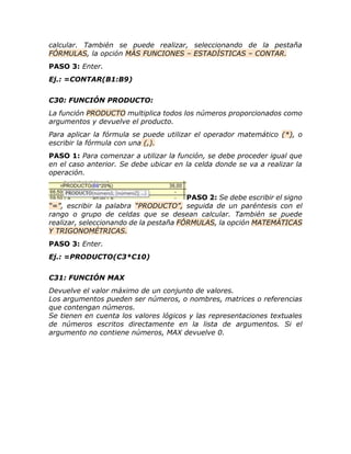 Funciones mas utilizadas de excel | DOCX | Technology & Computing