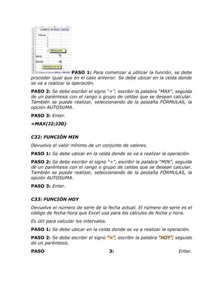 Funciones mas utilizadas de excel | DOCX | Technology & Computing