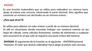 Explicación y ejercicios sobre funciones matemáticas en excel | PPTX