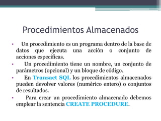 Funciones y procedimientos en SQL | PPT