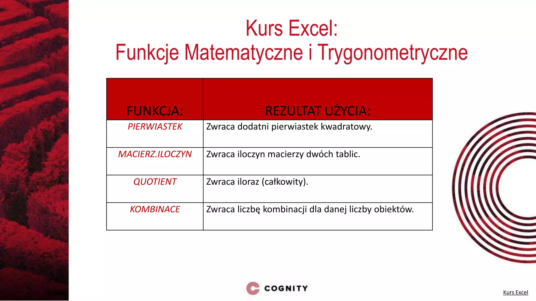 Samouczek Excel - Funcje matematyczne i trygonometryczne | PPTX