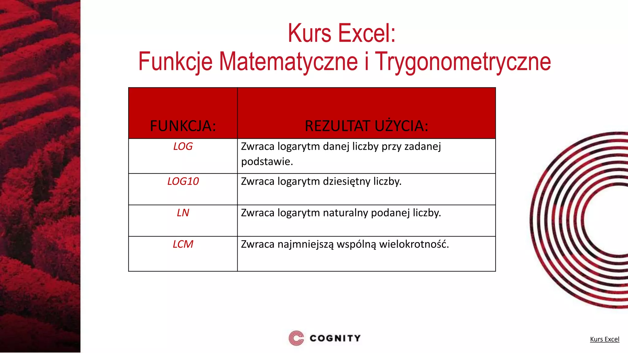 Samouczek Excel - Funcje matematyczne i trygonometryczne | PPTX